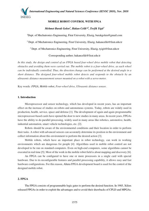 Pdf Mobile Robot Control With Fpga