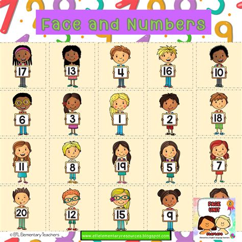Efl Elementary Teachers Face Unit And The Numbers 1 To 20