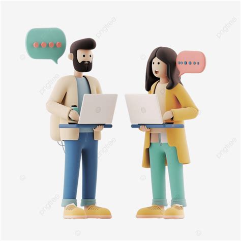 노트북 긴 샷 초상화를 들고 연설 거품을 가진 사람들과 이야기하는 간단한 만화 3d 그림 연설 거품 말하다 Png 일러스트 및 이미지 에 대한 무료 다운로드 Pngtree