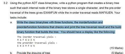 Solved 2 Using The Python Adt Class Binarytree Write A