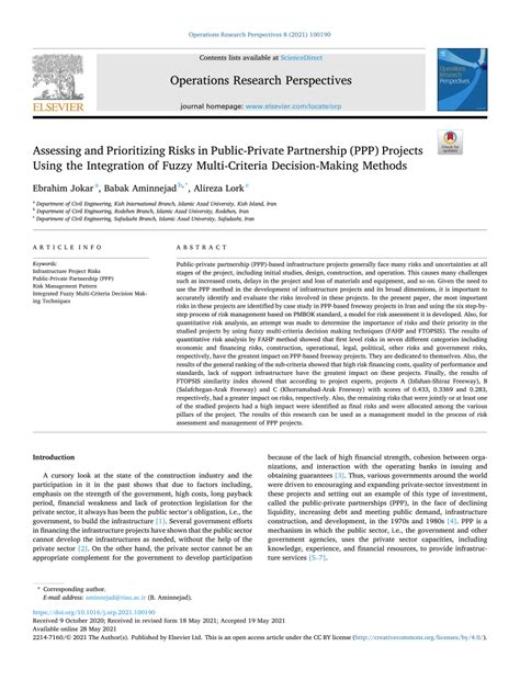 Pdf Assessing And Prioritizing Risks In Public Private Partnership Ppp Projects Using The