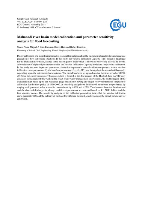 Pdf Mahanadi River Basin Model Calibration And Parameter Sensitivity Analysis For Flood