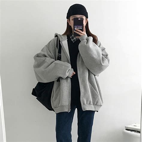 加绒卫衣女秋冬2023新款灰色加厚外套宽松韩版长袖连帽运动上衣潮虎窝淘