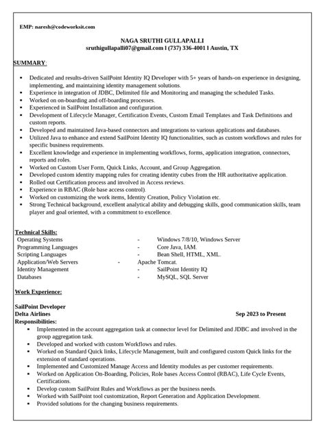 Nagasruthi Sailpoint 5yrs Pdf Databases Java Programming Language