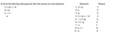 Solved 9 Given The Following Valid Argument Fill In The
