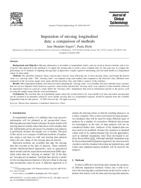 Pdf Imputation Of Missing Longitudinal Data A Comparison Of Methods