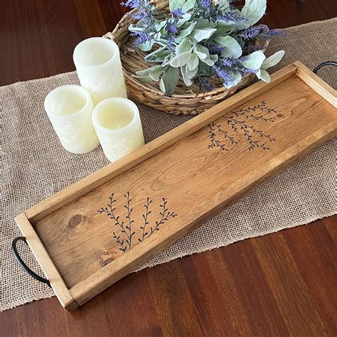 24 In Farmhouse Style Long Wood Tray With Basket Style Handles Makerplace By Michaels