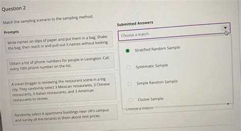 Solved Question Match The Sampling Scenario To The Chegg