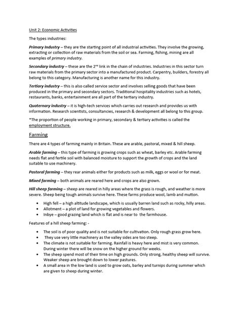 Unit 2 Economic Activities Pdf Agriculture Economies