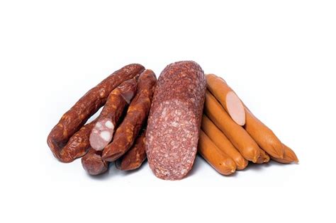 Premium Photo Assorted Sausage Products On A White Background