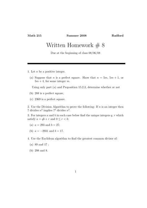 Introduction To Advanced Mathematics Homework 8 Problems Math 215 Docsity
