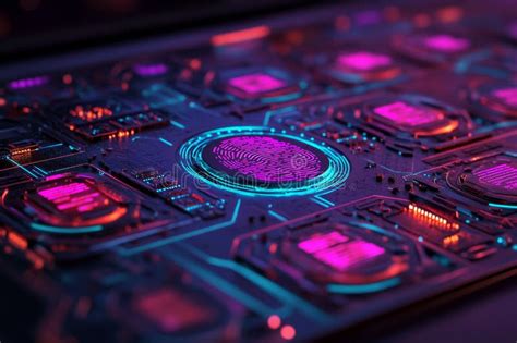 Biometrics Security Including Fingerprint Identification In Digital Cyber Security Stock Image