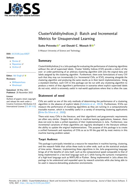 Pdf Clustervalidityindicesjl Batch And Incremental Metrics For Unsupervised Learning