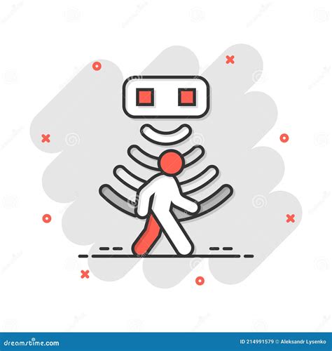 Motion Sensor Icon In Comic Style Sensor Waves With Man Vector Cartoon Illustration Pictogram