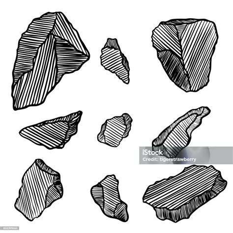 크리스탈 보석 바위 그리고 돌 세트 지구 마법의 신성한 요소입니다 스케치 미네랄과 손으로 그린 크리스탈 돌과 바위의 컬렉션 집합입니다 벡터입니다 가장자리에 대한 스톡 벡터