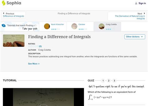 Sophia Finding A Difference Of Integrals Lesson 5 Instructional Video