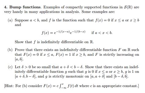 Solved 4 Bump Functions Examples Of Compactly Supported