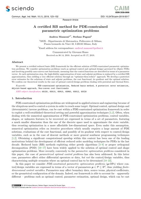 Pdf A Certified Rb Method For Pde Constrained Parametric Optimization Problems