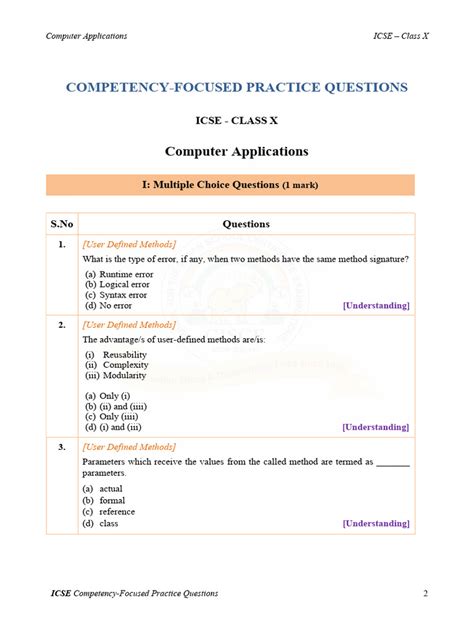 Cfqs Icsecomputer Application Class X Practice Questions 2024 25