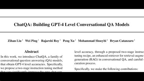 Chatqa Building Gpt 4 Level Conversational Qa Models Youtube