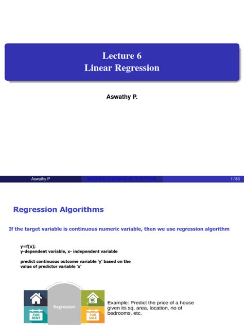 Lec 6 Ml S4 Linear Regression Pdf Machine Learning Linear Regression