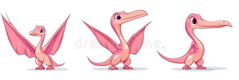 Cute Pink Cartoon Pterodactyls In Playful Doodle Style On White Background Stock Image Image