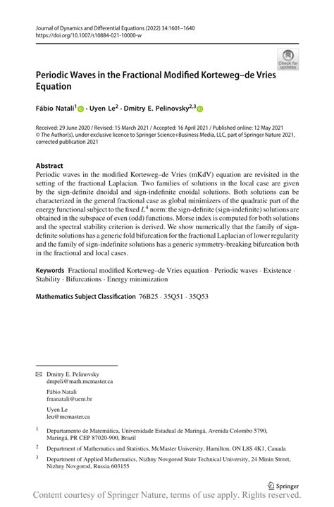 Periodic Waves In The Fractional Modified Korteweg De Vries Equation Request Pdf