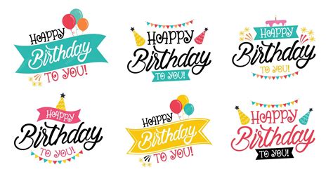 생일 축하 다채로운 텍스트 클리파트 세트 생일 글 인사 타이포그래피와 캘리그라피 프리미엄 벡터