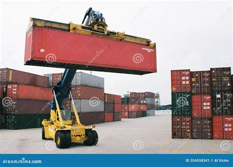 Containers Being Organized At The Port For Loading And Unloading Stock