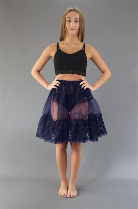 Navy Blue Lace Petticoat Edged In Delicate Lace Trim Etsy