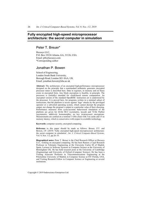 Pdf Fully Encrypted High Speed Microprocessor Architecture The Secret Computer In Simulation