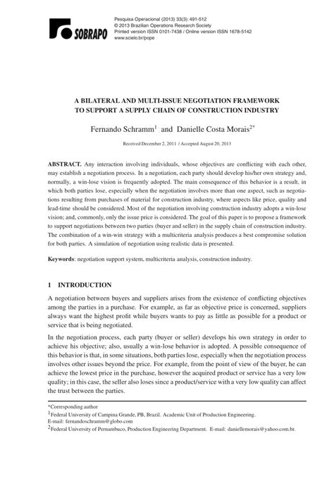 Pdf A Bilateral And Multi Issue Negotiation Framework To Support A