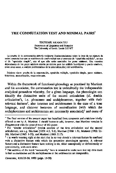 Pdf The Commutation Test And Minimal Pairs