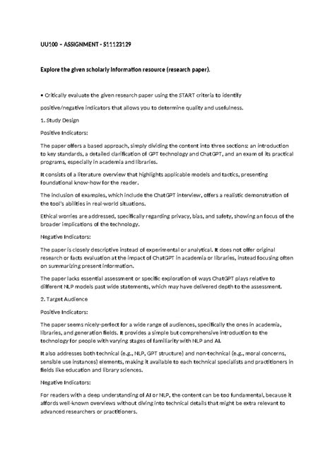 Uu100 Assignment Critical Evaluation Of Chatgpt Research Paper Using