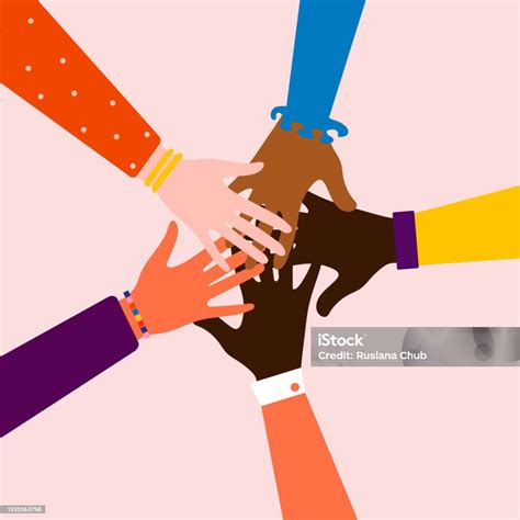 서로 다른 국적과 종교를 가진 사람들의 손 공동체 지원 파트너십 팀워크 사회 운동 우정 및 협력의 개념 일러스트레이션에 대한 스톡 벡터 아트 및 기타 이미지 Istock