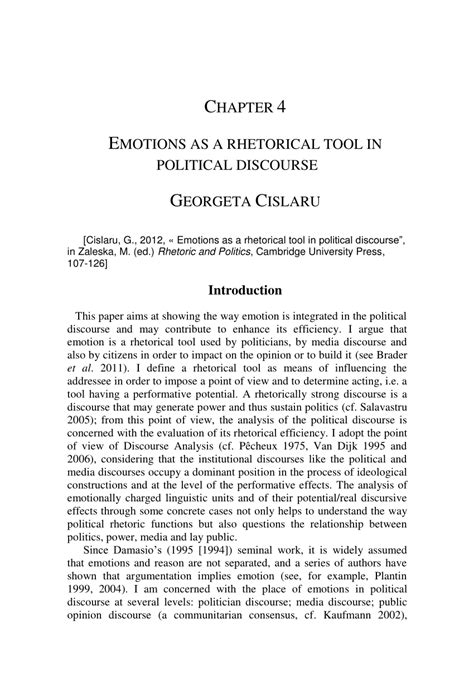Pdf Emotions As A Rhetorical Tool In Political Discourse