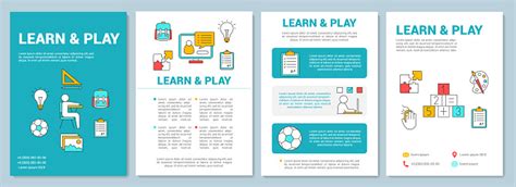 브로셔 템플릿 레이아웃을 배우고 재생합니다 어린이 엔터테인먼트 및 교육 전단지 소책자 선형 그림이있는 전단지 인쇄 디자인 잡지