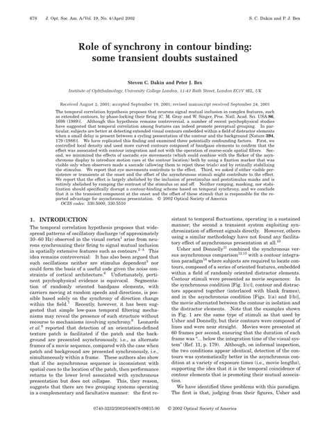 Pdf Role Of Synchrony In Contour Binding Some Transient Doubts Sustained