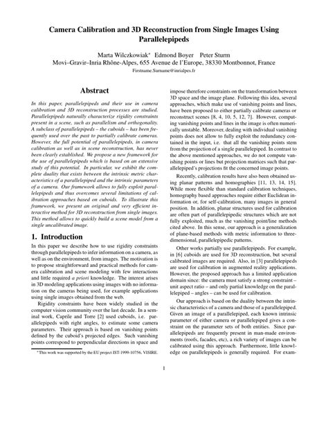 Pdf Camera Calibration And 3d Reconstruction From Single Images Using Parallelepipeds