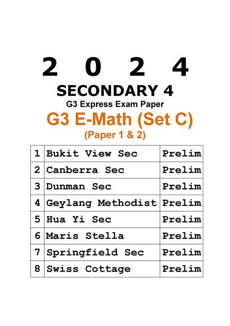 2024 Secondary 4 Sec 4 G3 Express Elementary Mathematics Emath Math Prelim Exam Paper Set C