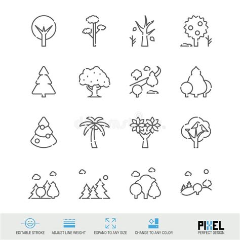 Vector Line Icon Set Trees Related Linear Icons Stock Vector Illustration Of Simple Bushes