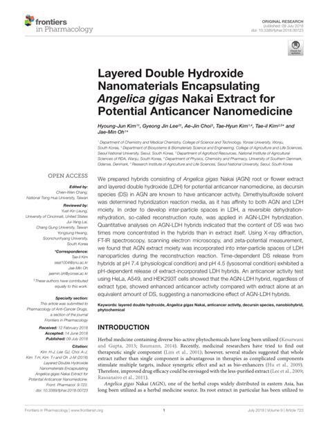 Pdf Layered Double Hydroxide Nanomaterials Encapsulating Angelica