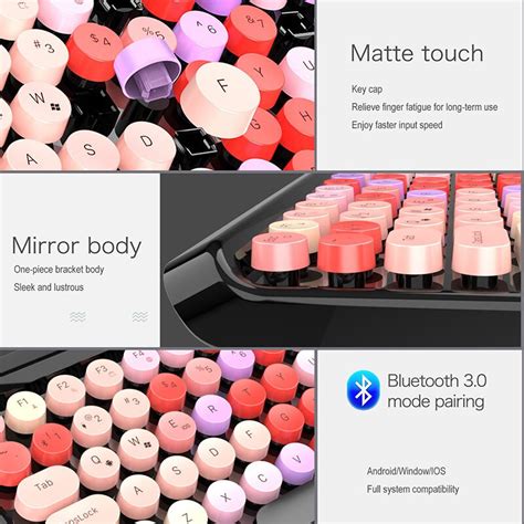 Colorful Bluetooth Keyboard Retro Round Keycap Pla Grandado