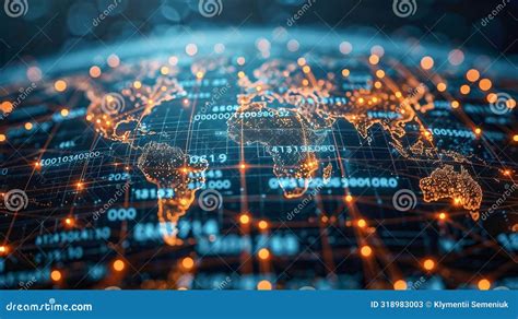 Digital World Map Global Network And Connectivity Data Transfer And Cyber Technology Stock