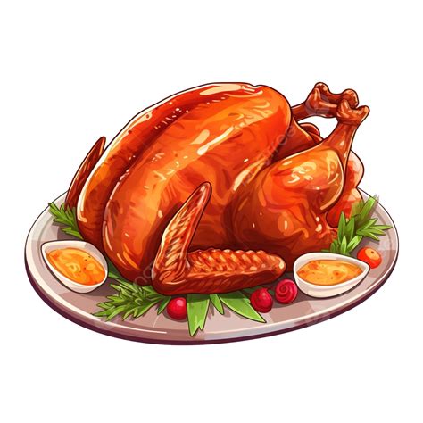 Illustration Of Baked Turkey For Thanksgiving Day In Png Cartoon Style