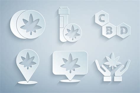 위치 및 대마초 대마초 분자 마리화나 마리화나 또는 잎 화학 시험관 및 허브 엑스터시 정제 아이콘을 설정합니다 벡터 3차원 형태에 대한 스톡 벡터 아트 및 기타 이미지