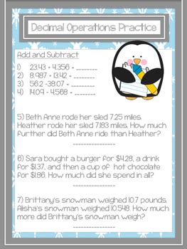 Decimal Operations Practice By Middle Babe Teachaholic TPT