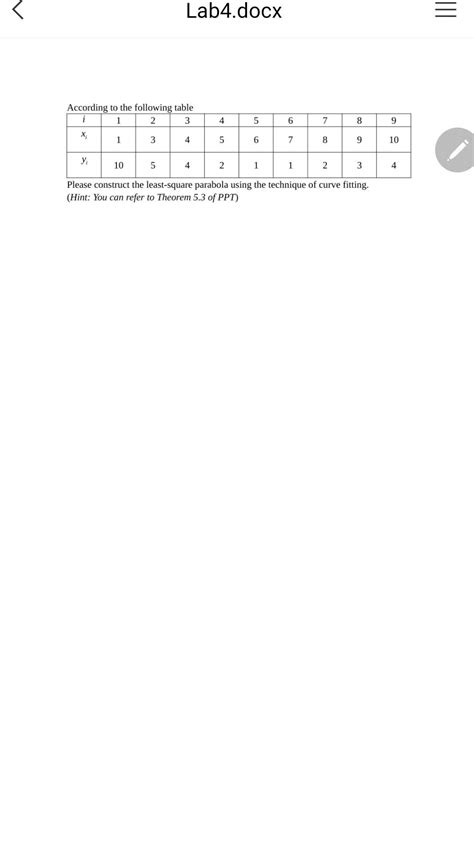 Solved Please Construct The Least Square Parabola Using The