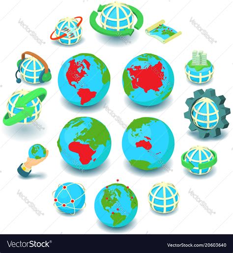 Globalization Icons Set Cartoon Style Royalty Free Vector