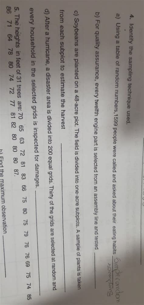 Solved Identify The Sampling Technique Used A Using A Chegg